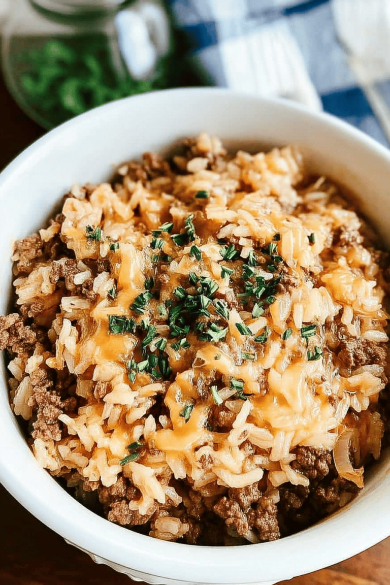 French Onion Ground Beef Rice Casserole Recipe for Easy Dinners